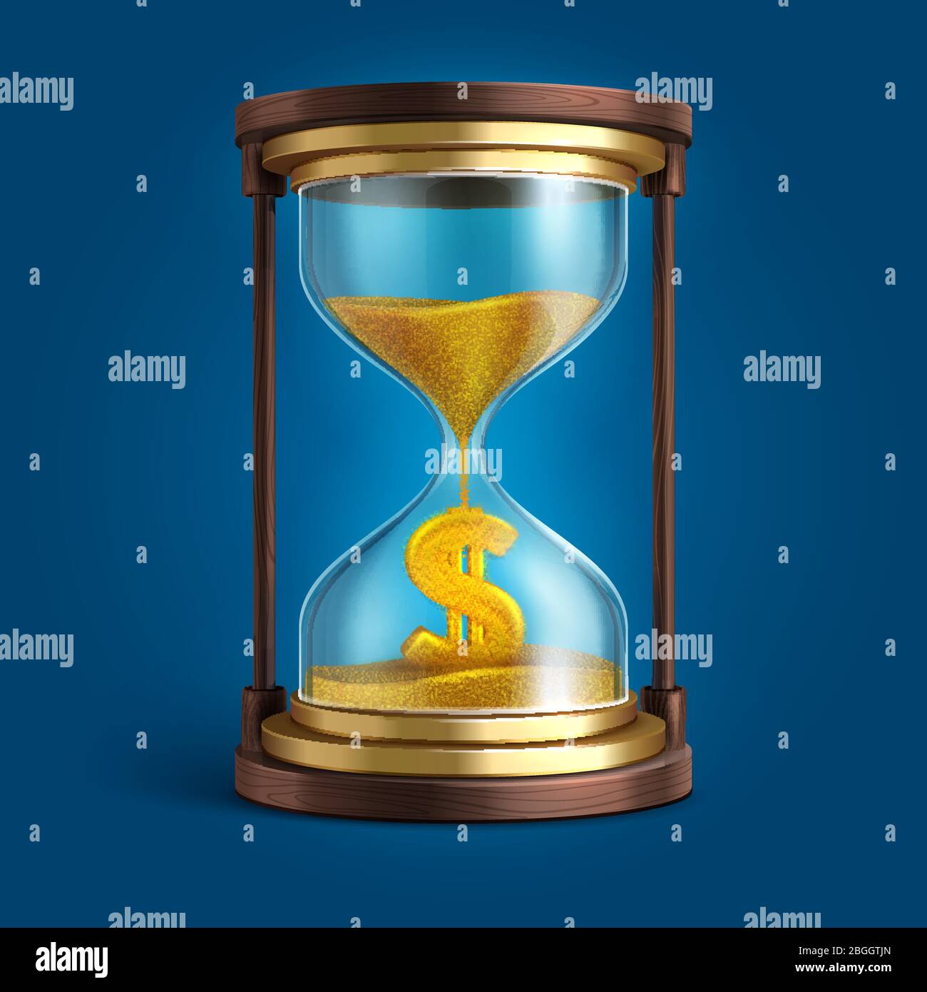 Hourglass with flowing sand and dollar currency sign. Time is money ...