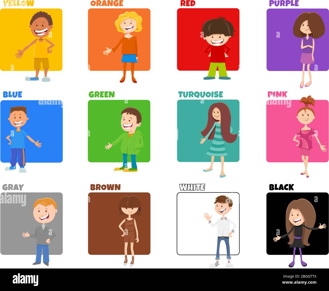 Cartoon Illustration of Basic Colors with Happy Children Characters ...