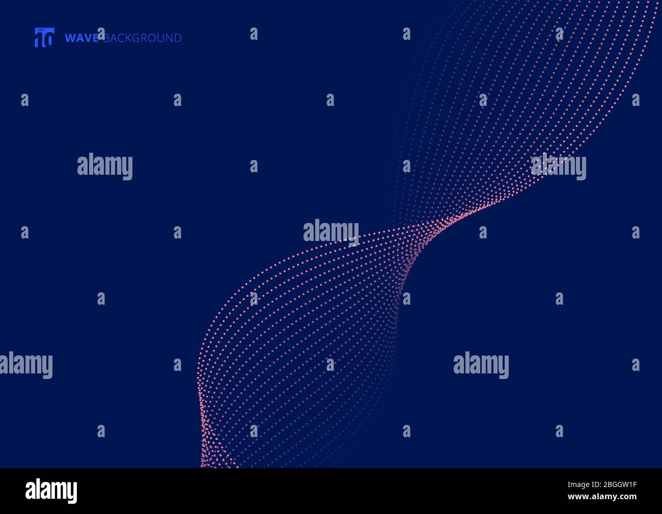 Abstract pink dots wave flowing particles on blue background ...