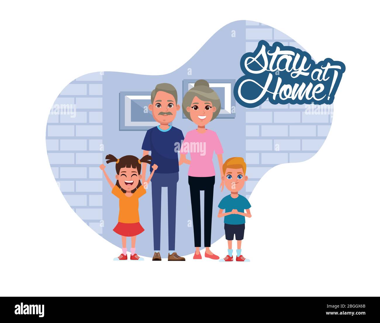 stay at home campaign with parents and kids Stock Vector Image & Art ...