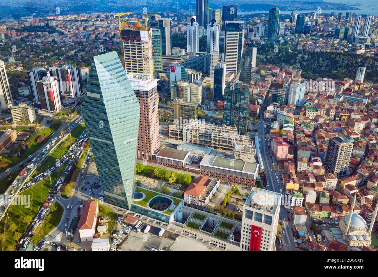 Aerial view of business and financial district with modern office ...