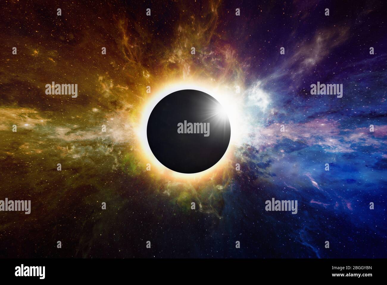 Amazing scientific background - full solar eclipse, glowing red galaxy ...