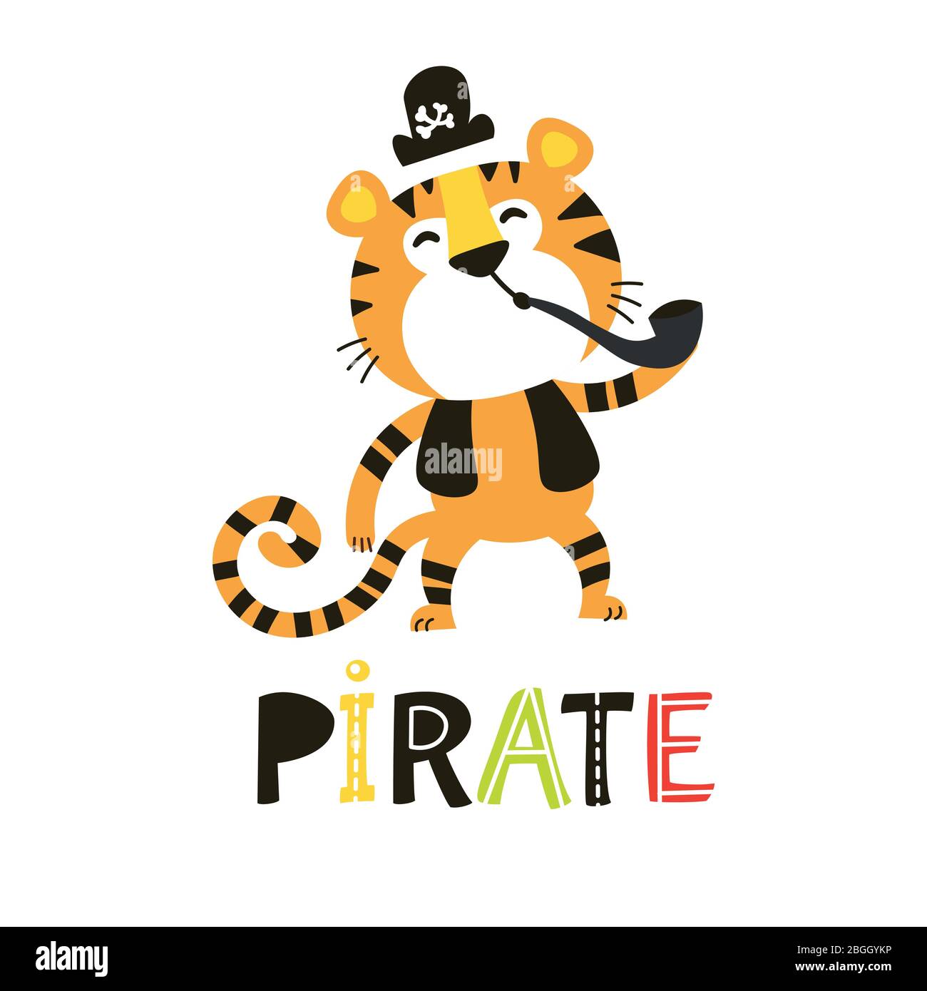 African Animals set. Cartoon adorable Tiger pirate Stock Vector Image ...