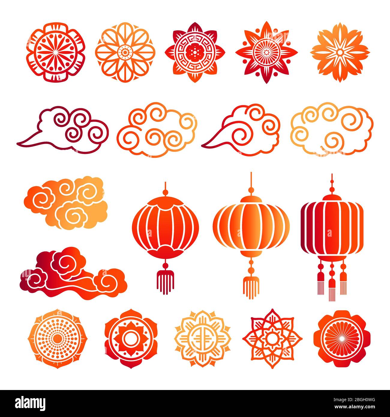 Asian decorative elements collection. Vector japanese, chinese, korean ...