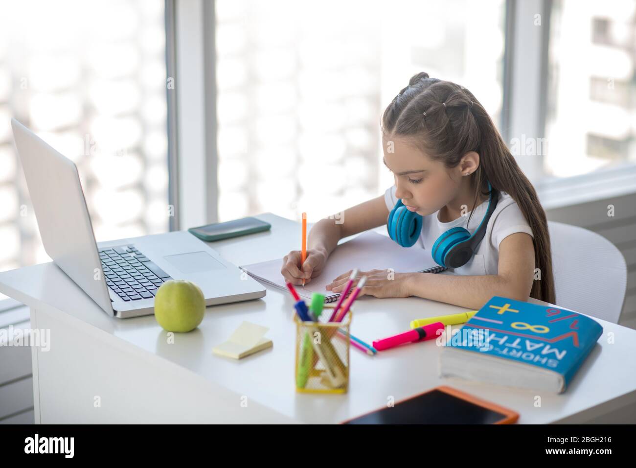 Girl of primary school age engaged in homework Stock Photo - Alamy
