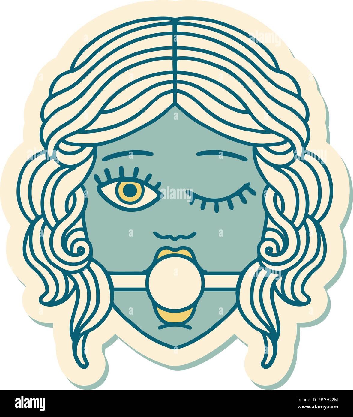 sticker of tattoo in traditional style of a winking female face wearing ...