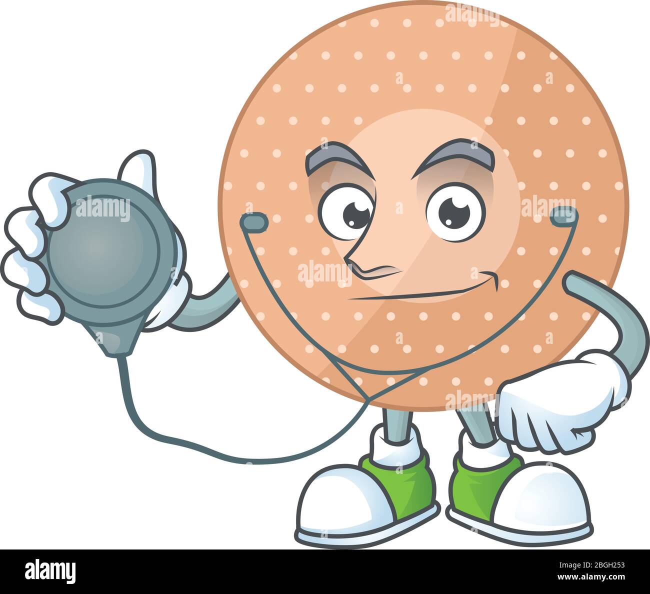 A dedicated Doctor rounded bandage Cartoon character with stethoscope ...