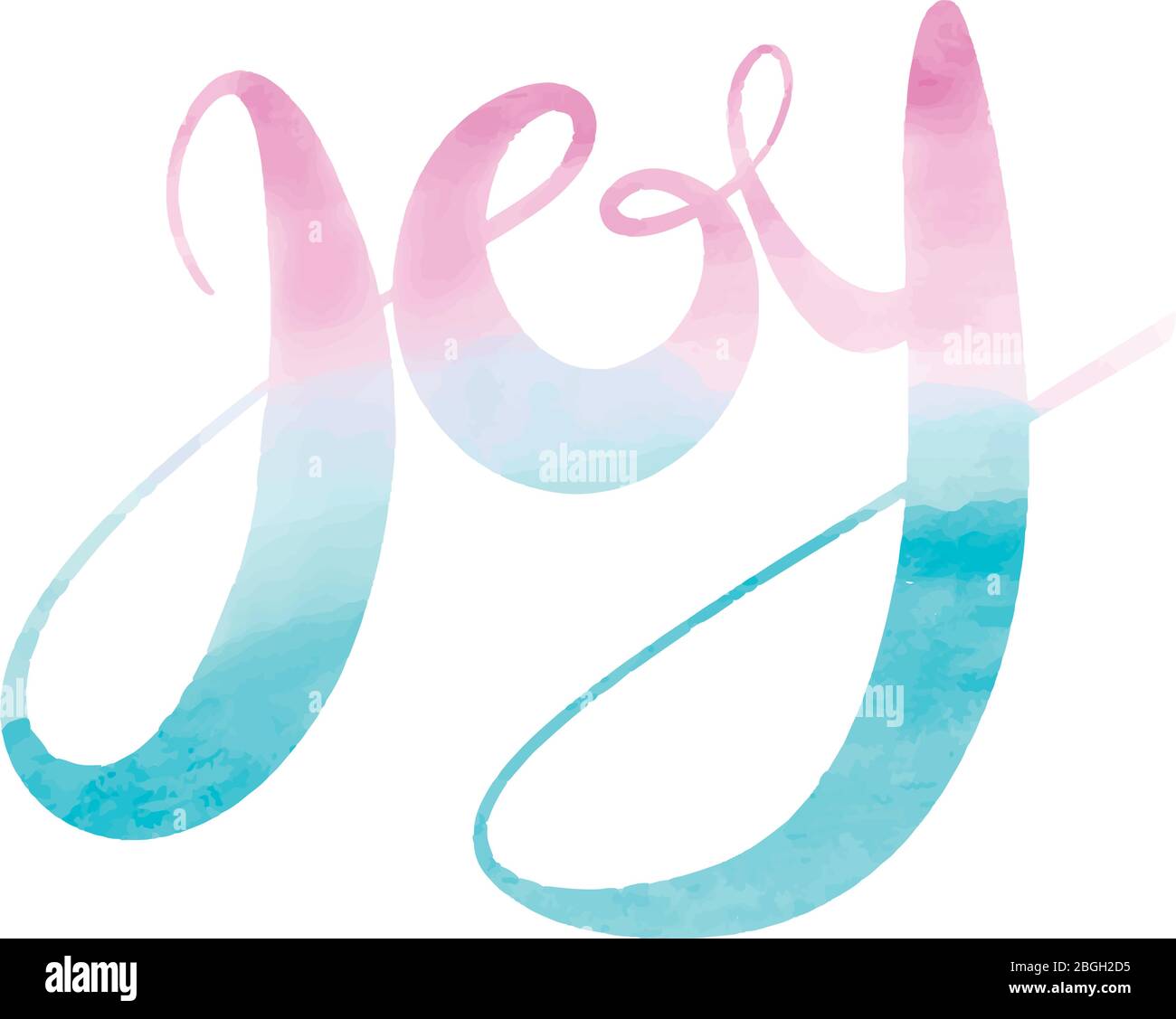 Vector hand lettering text joy watecolor texttexture pink blue color on ...