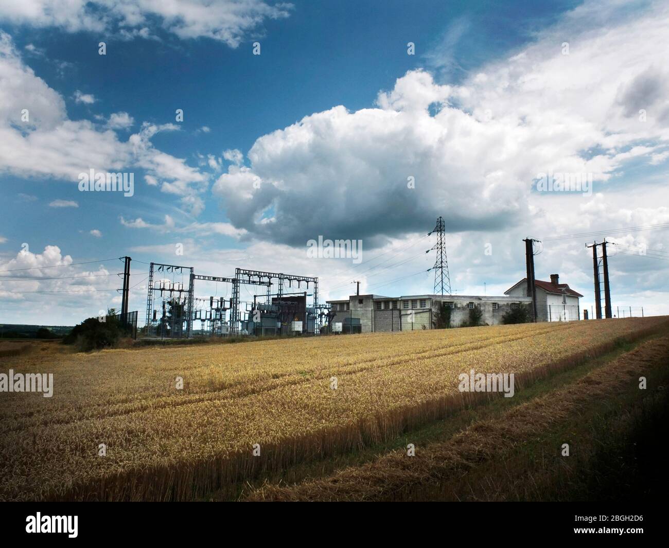Electricity Substation in Rural Field Stock Photo - Alamy