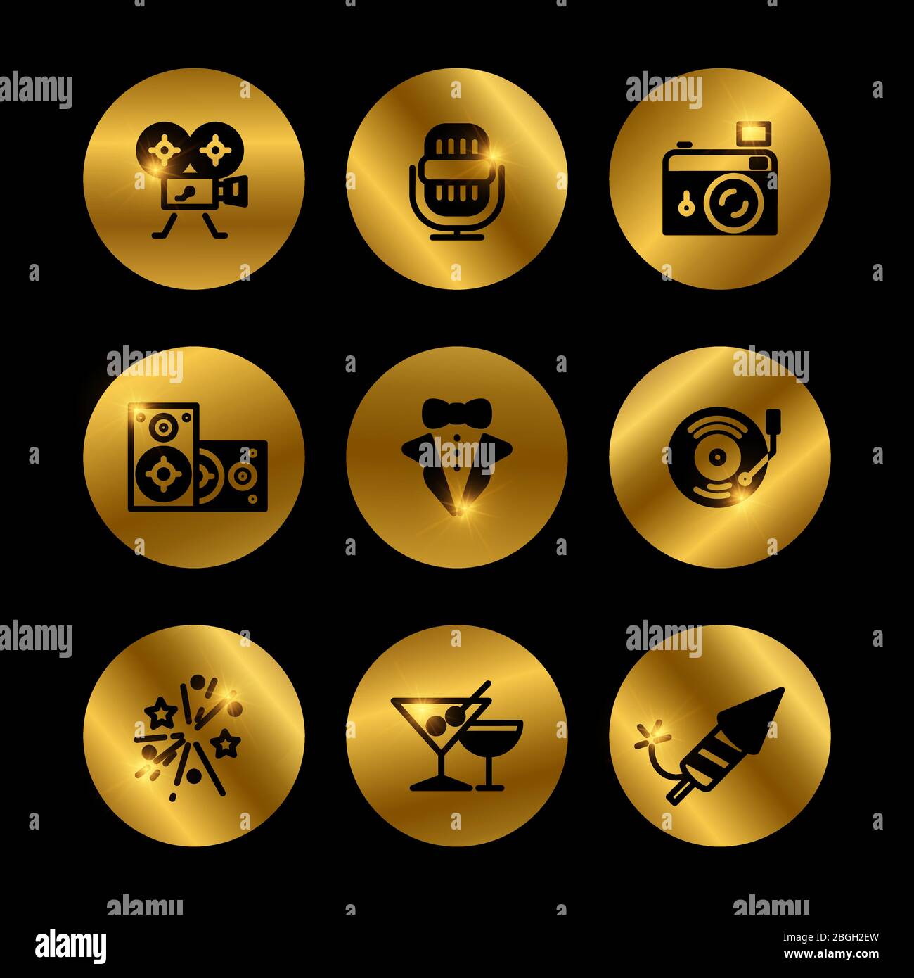 Event, party, award black and gold icons of set. Vector illustration ...