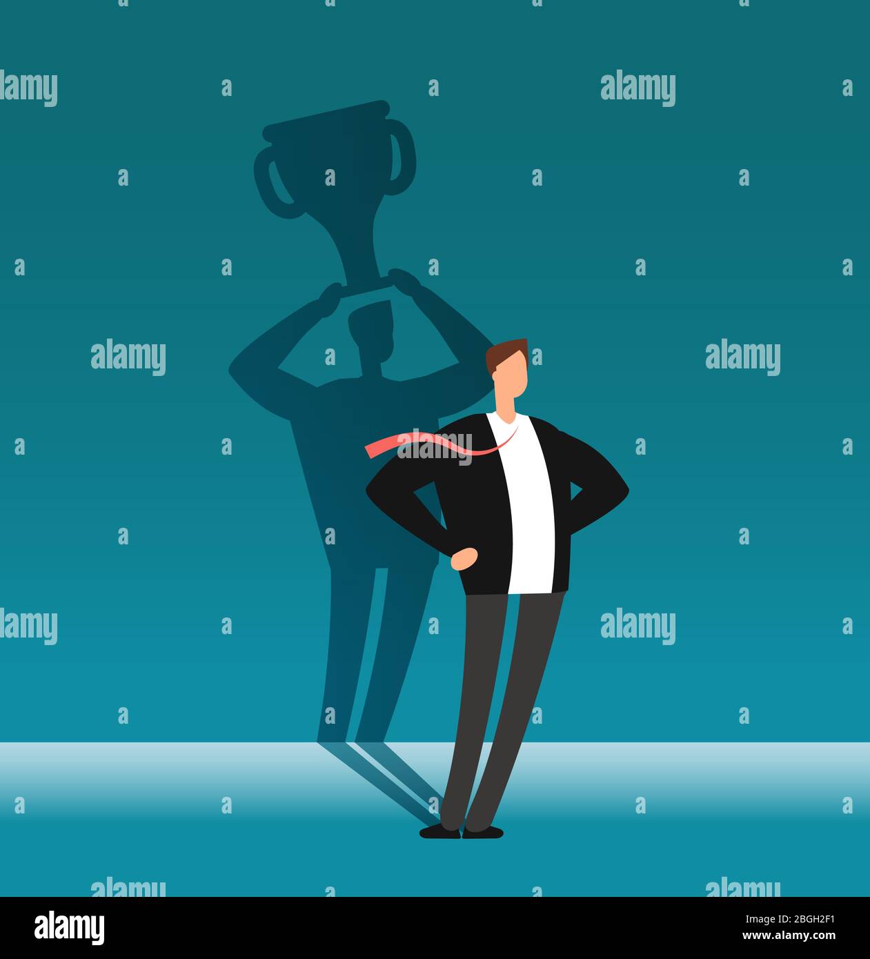 Businessman with winner shadow holding trophy cup leadership hi-res ...