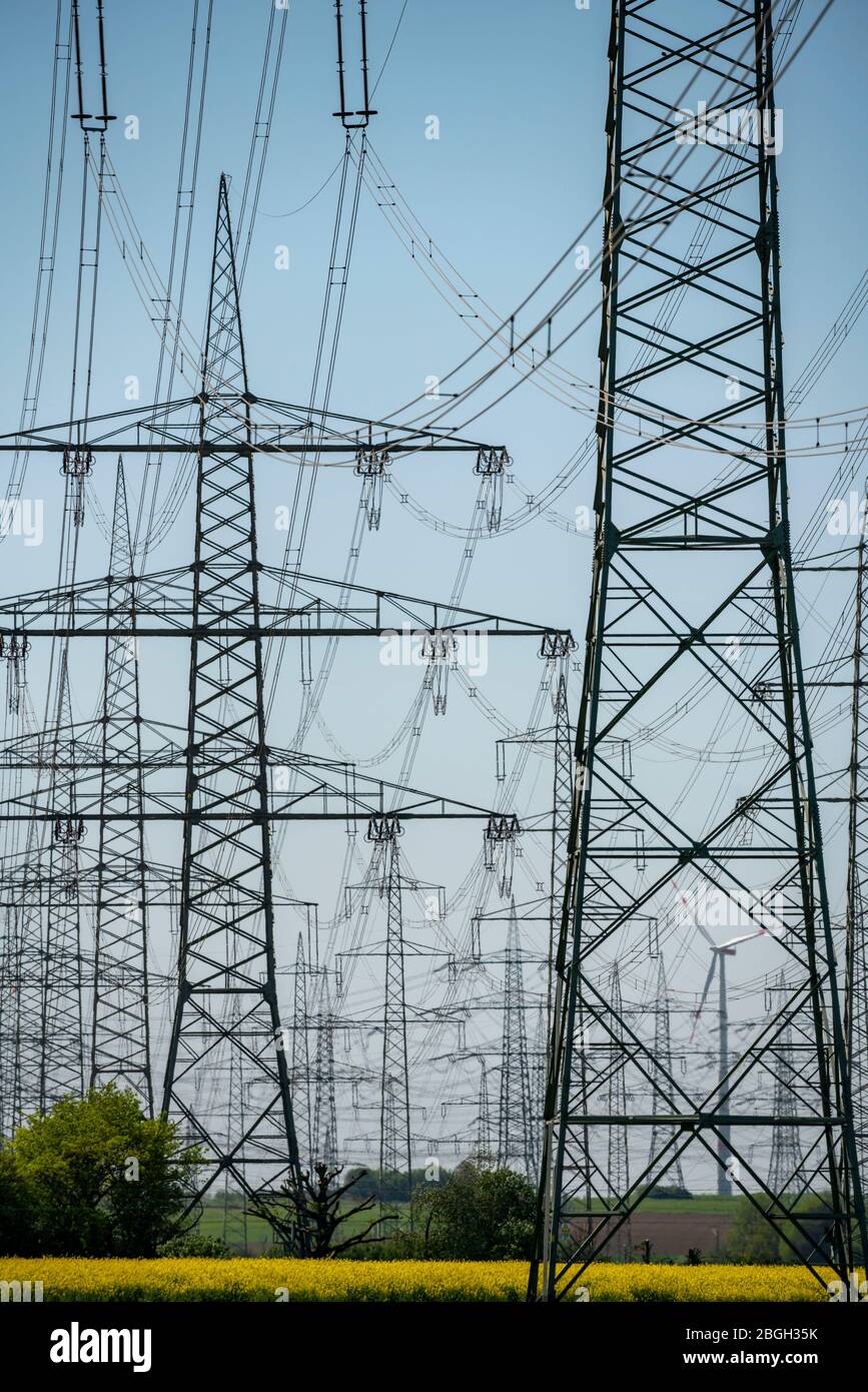 Extra-high voltage lines, 380 KV, power line, the electricity comes ...