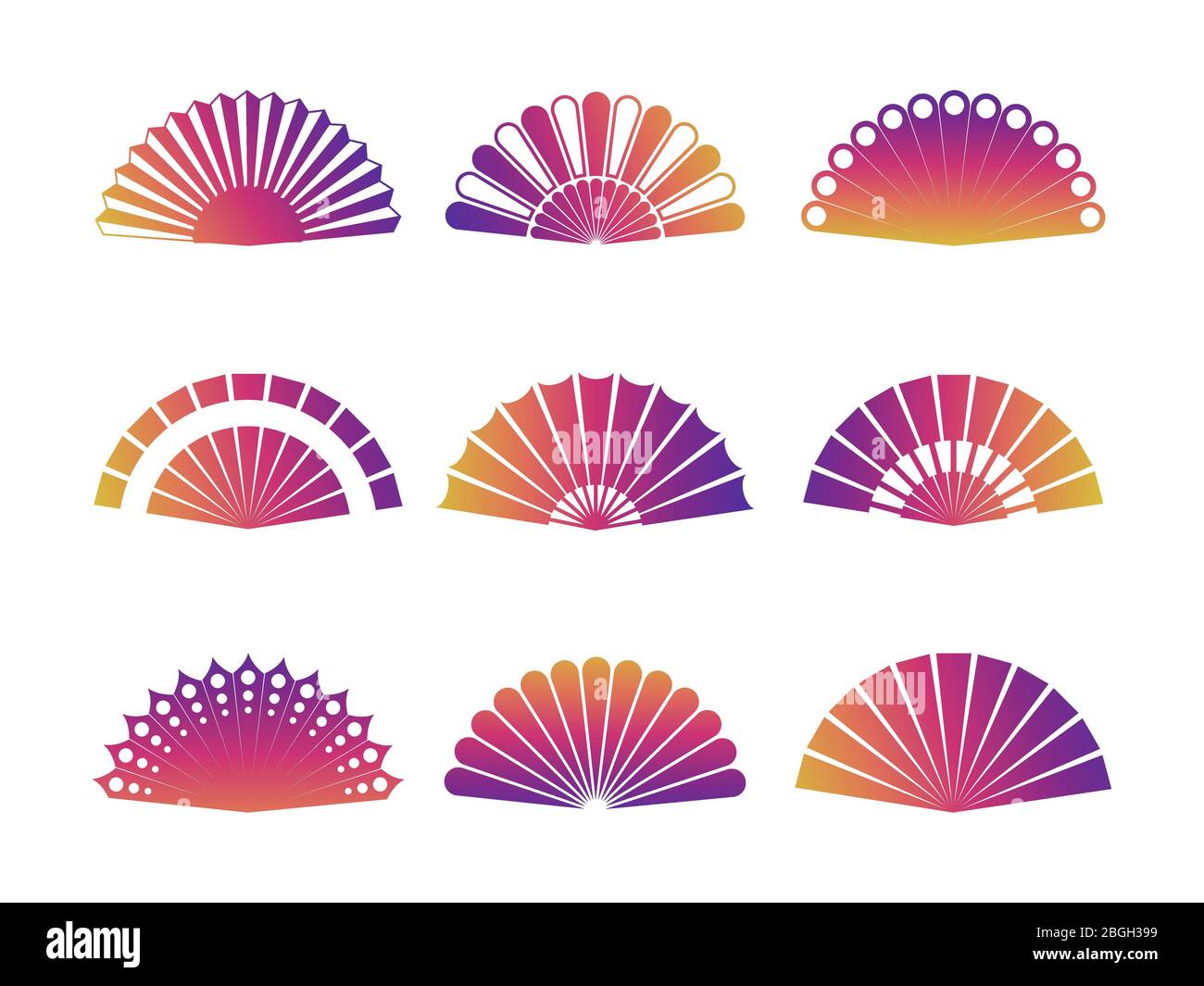 Colorful hand fan isolated on white background. Vector fan icons set ...