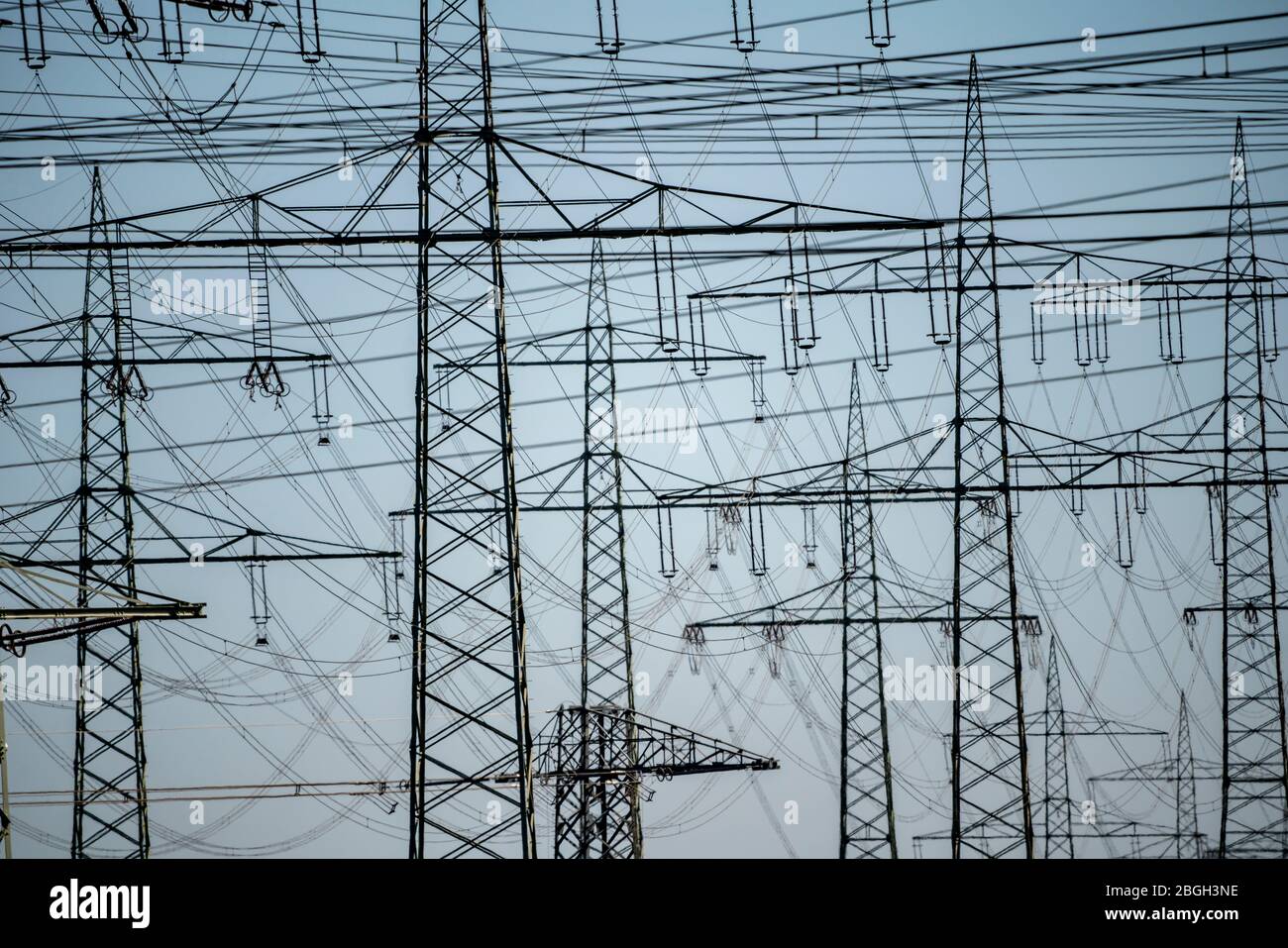 Extra-high voltage lines, 380 KV, power line, the electricity comes ...