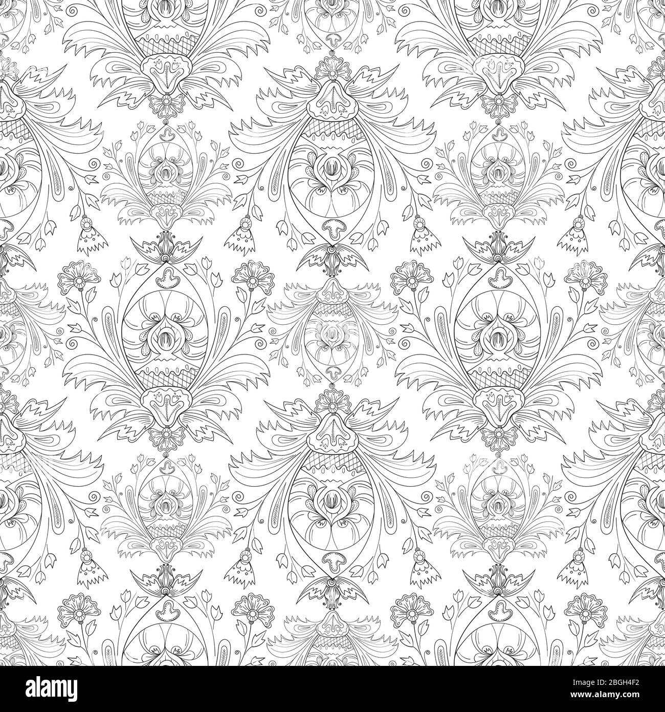 damask-style pattern, hand-drawn, coloring page. A seamless vector ...