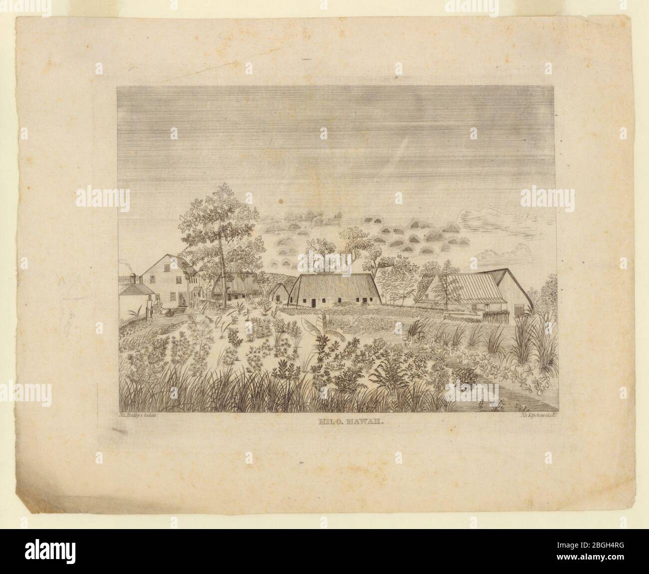 Hilo, Hawaii, ca. 1837. Drawn by Edward Bailey, engraved by Kepohoni ...