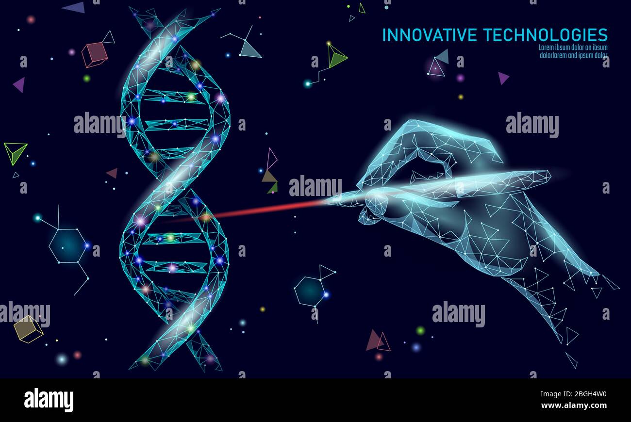 DNA 3D structure editing medicine concept. Low poly polygonal triangle ...