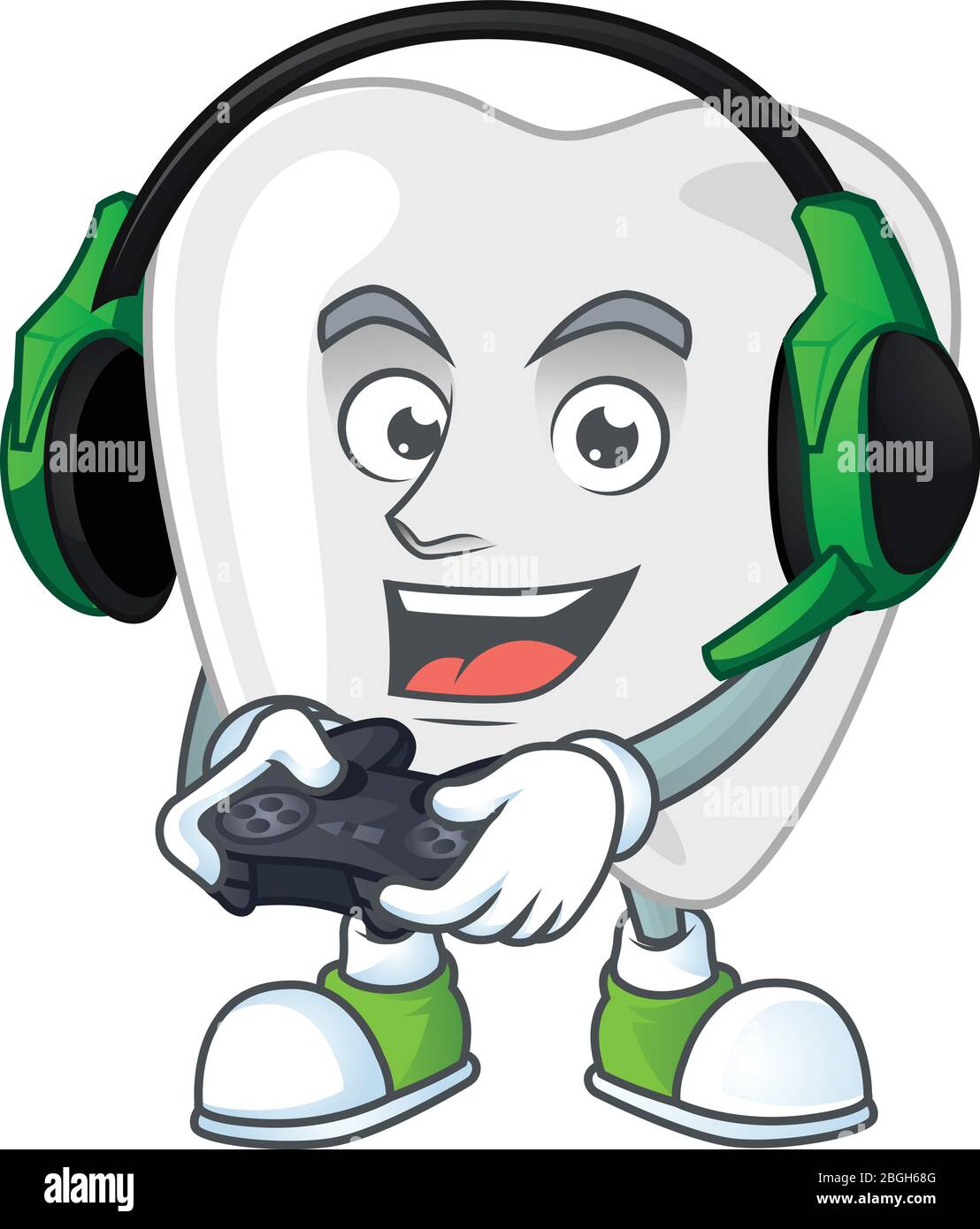 A cartoon design of teeth talented gamer play with headphone and ...