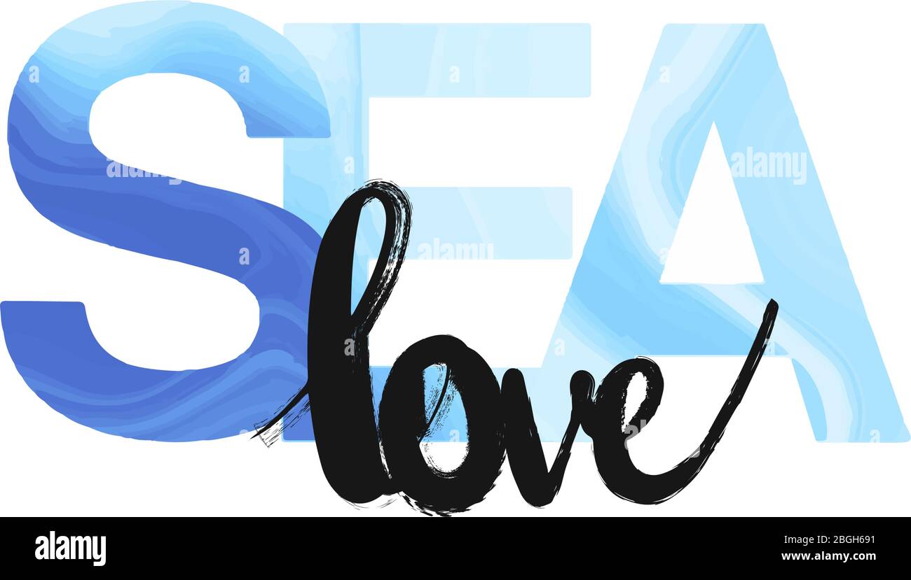 Bright Vector illustration with the word sea creative typography with ...