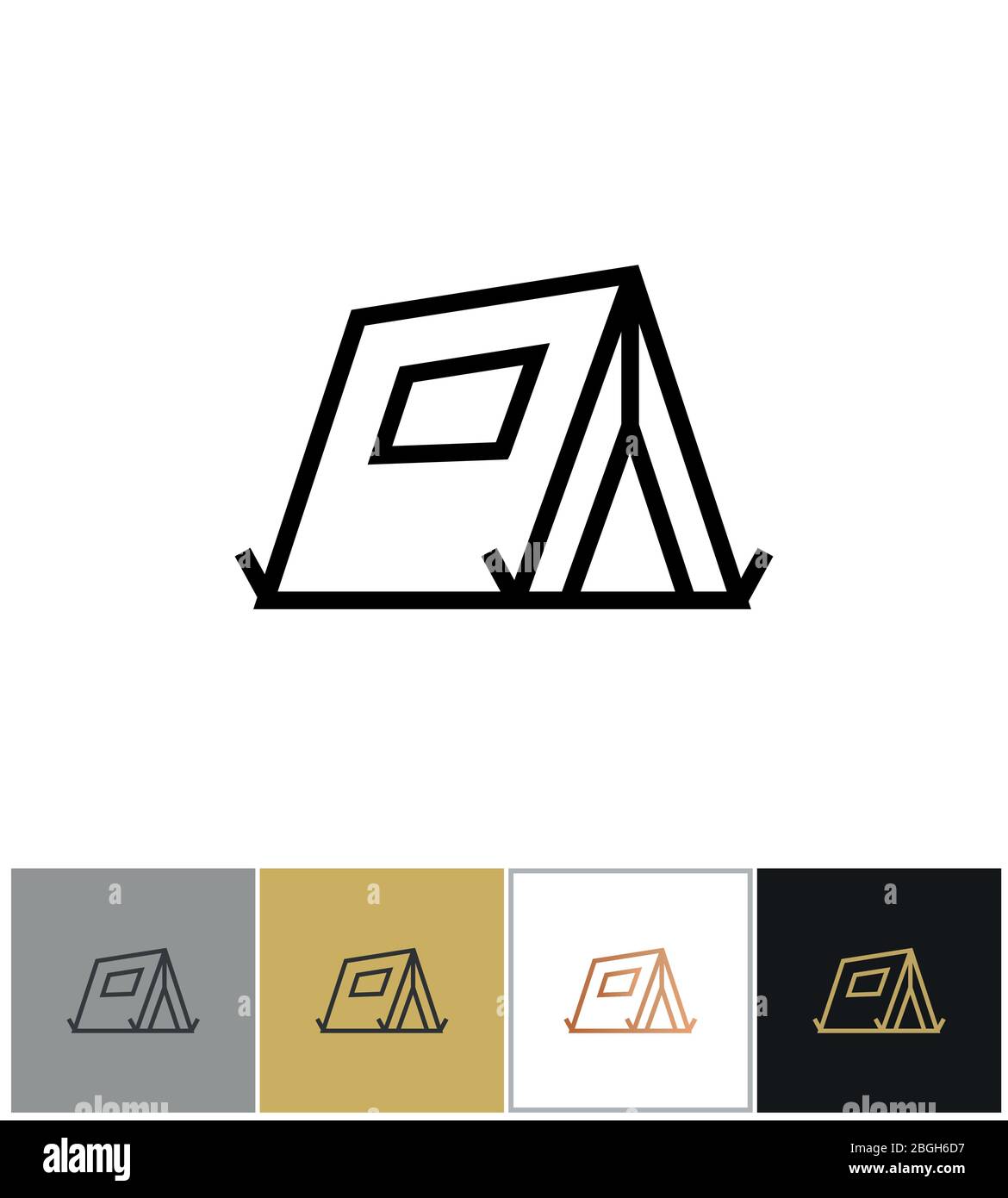 Tourist tent icon, outdoor camping tent sign on white and black ...