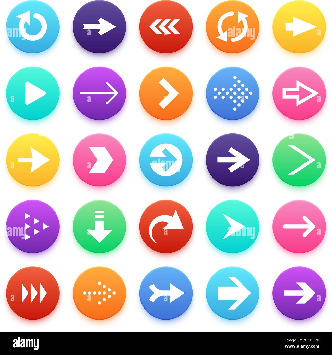 Arrow color web button icons. Arrowhead and repeat, direction vector ...