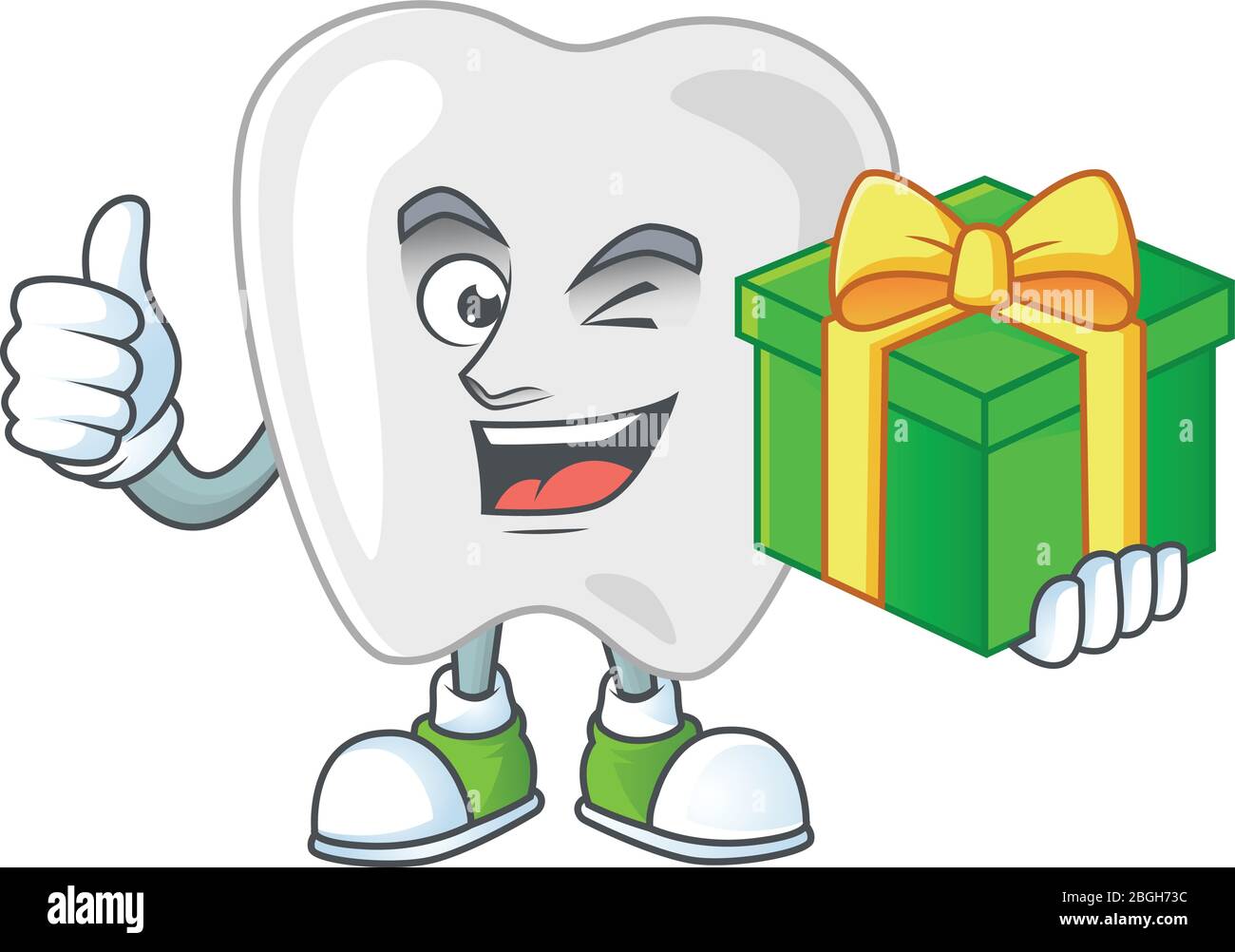 Smiley teeth cartoon character holding a gift box Stock Vector Image ...