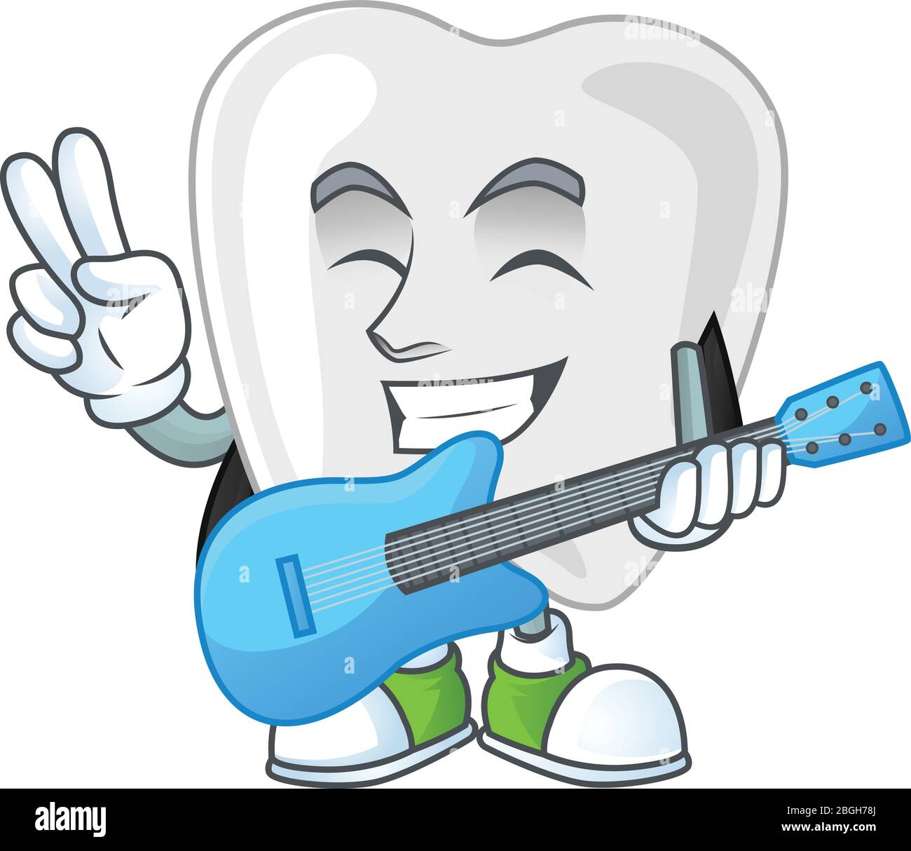 Happy face of teeth cartoon plays music with a guitar Stock Vector ...