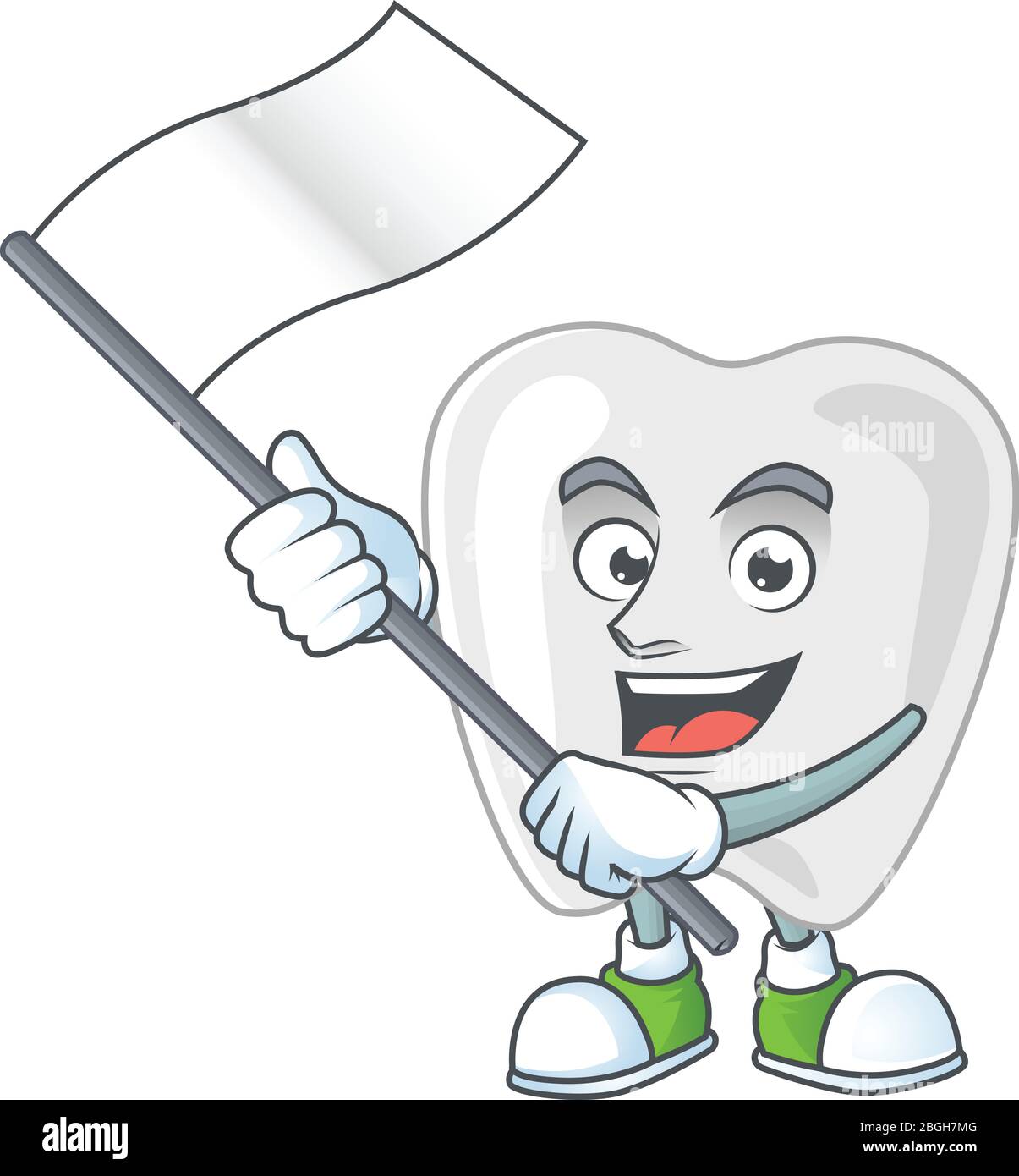 Cute cartoon character of teeth holding white flag Stock Vector Image ...