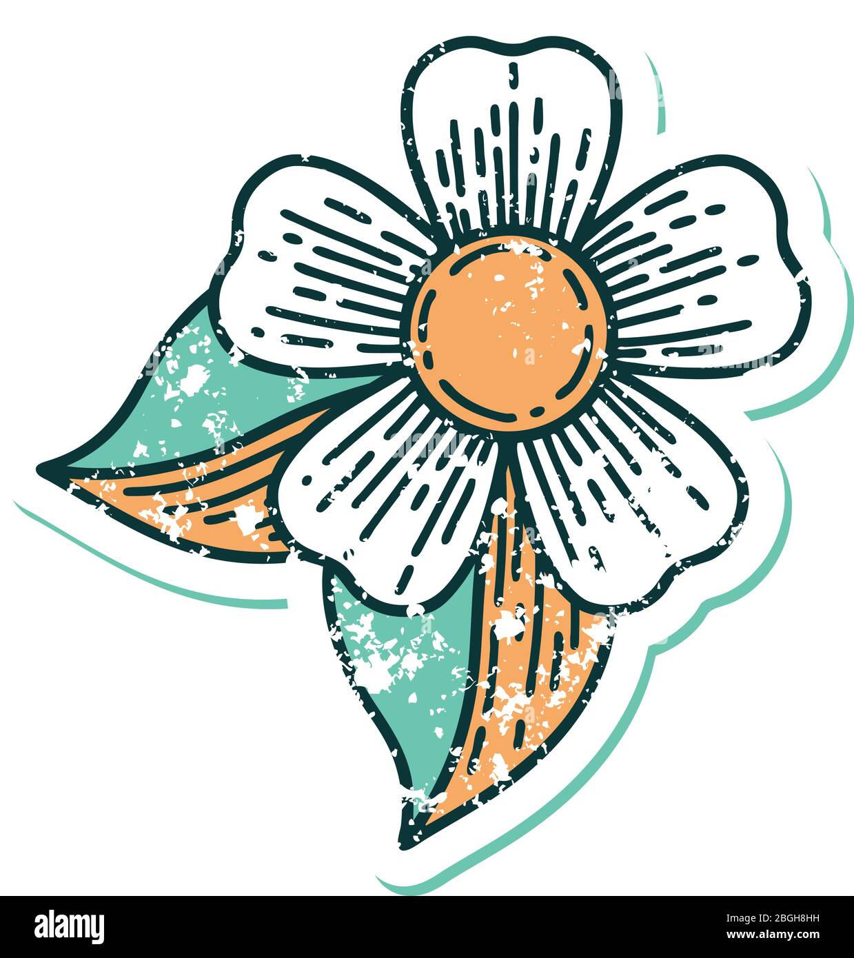 iconic distressed sticker tattoo style image of a flower Stock Vector ...