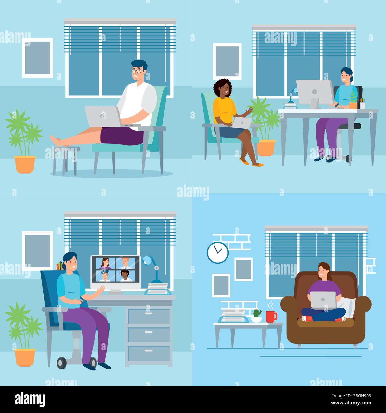 set scenes people working in telecommuting Stock Vector Image & Art - Alamy