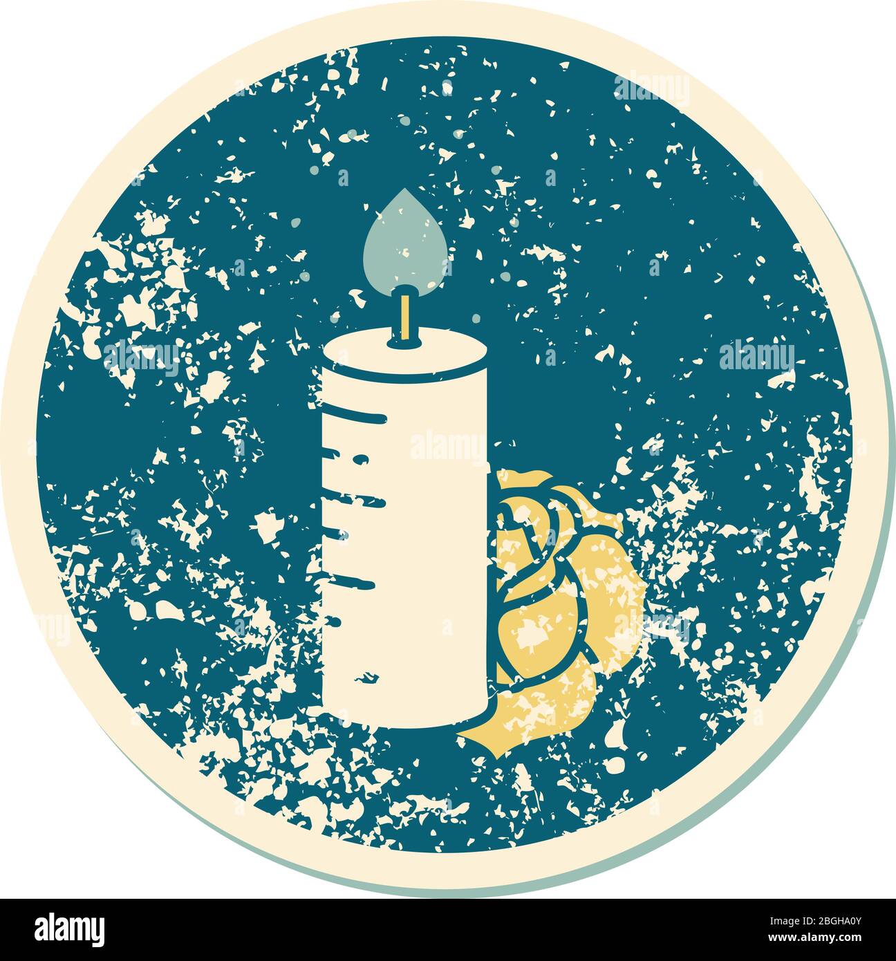iconic distressed sticker tattoo style image of a candle and a rose ...