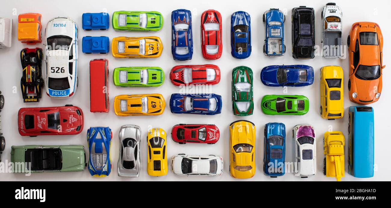 Car toy on white background top view Stock Photo - Alamy