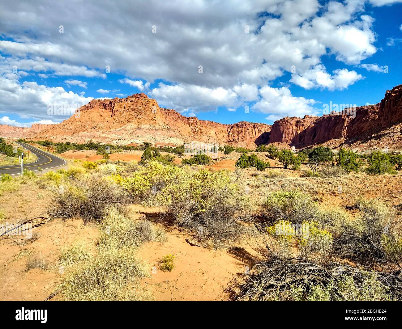 A curvy road going thru Capitol Reef National Park, Utah Stock Photo ...