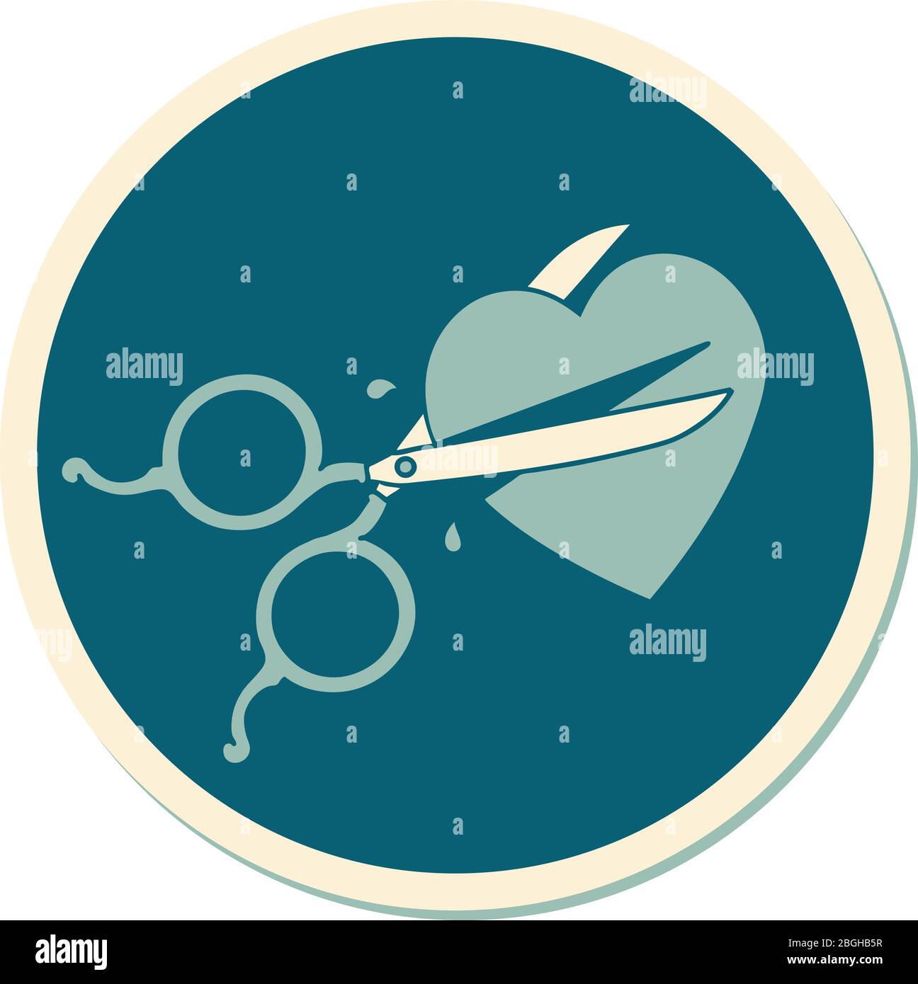 sticker of tattoo in traditional style of scissors cutting a heart ...