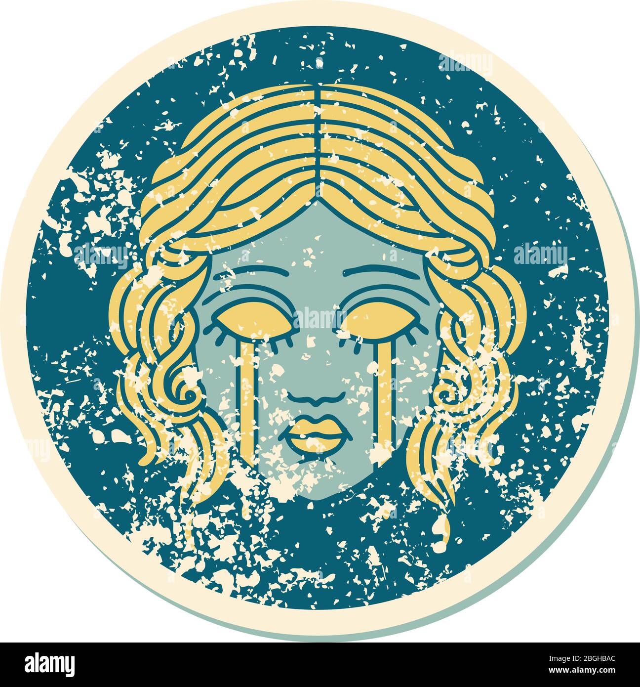 iconic distressed sticker tattoo style image of female face crying ...