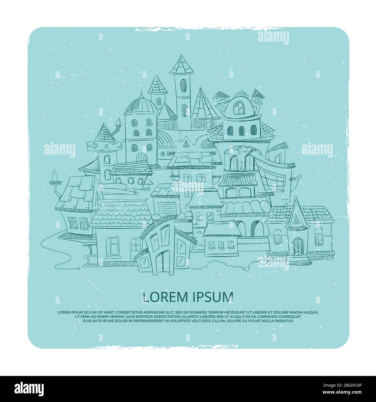 Hand drawn city landscape vintage emblem. Vector sketch drawing town ...