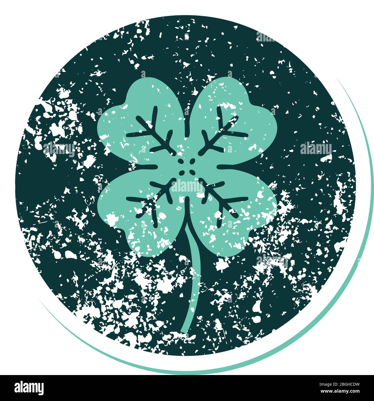 iconic distressed sticker tattoo style image of a 4 leaf clover Stock ...