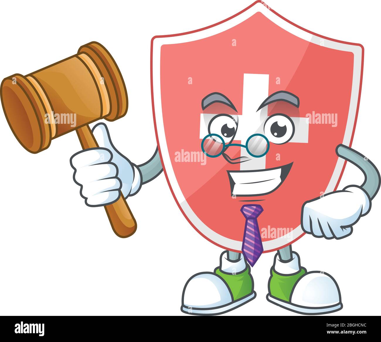 Charismatic Judge medical shield cartoon character design with glasses ...