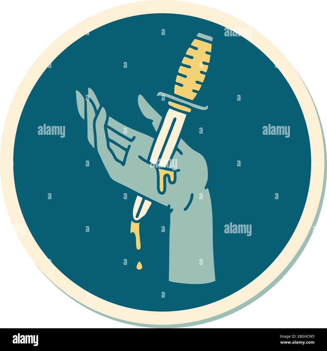 sticker of tattoo in traditional style of a dagger in the hand Stock ...