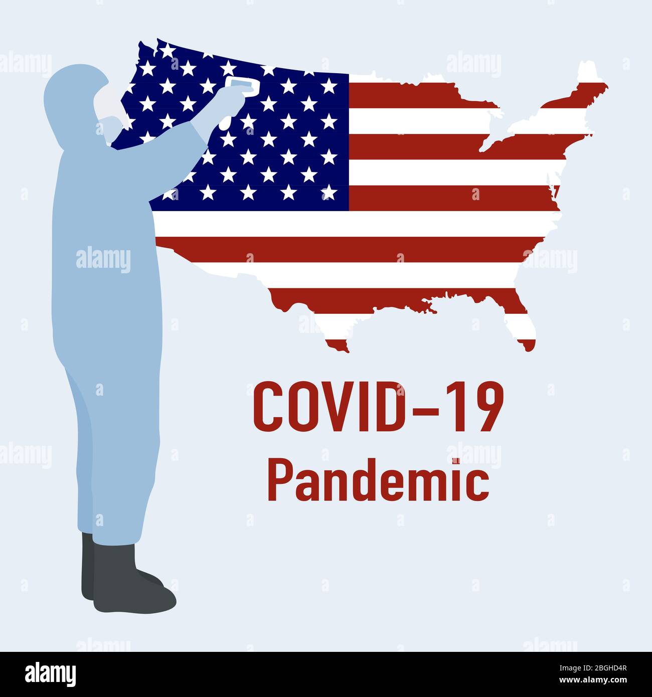 Vector illustration COVID-19 Pandemic. Man in hazmat suit remotely ...