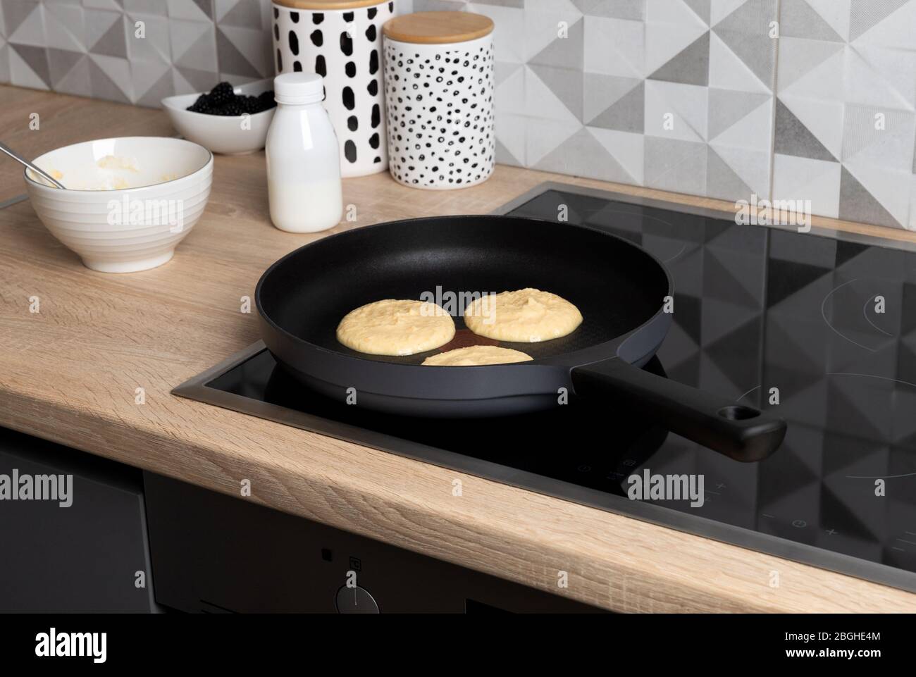Process of making pancakes from coconut flour. Cooking of healthy ...