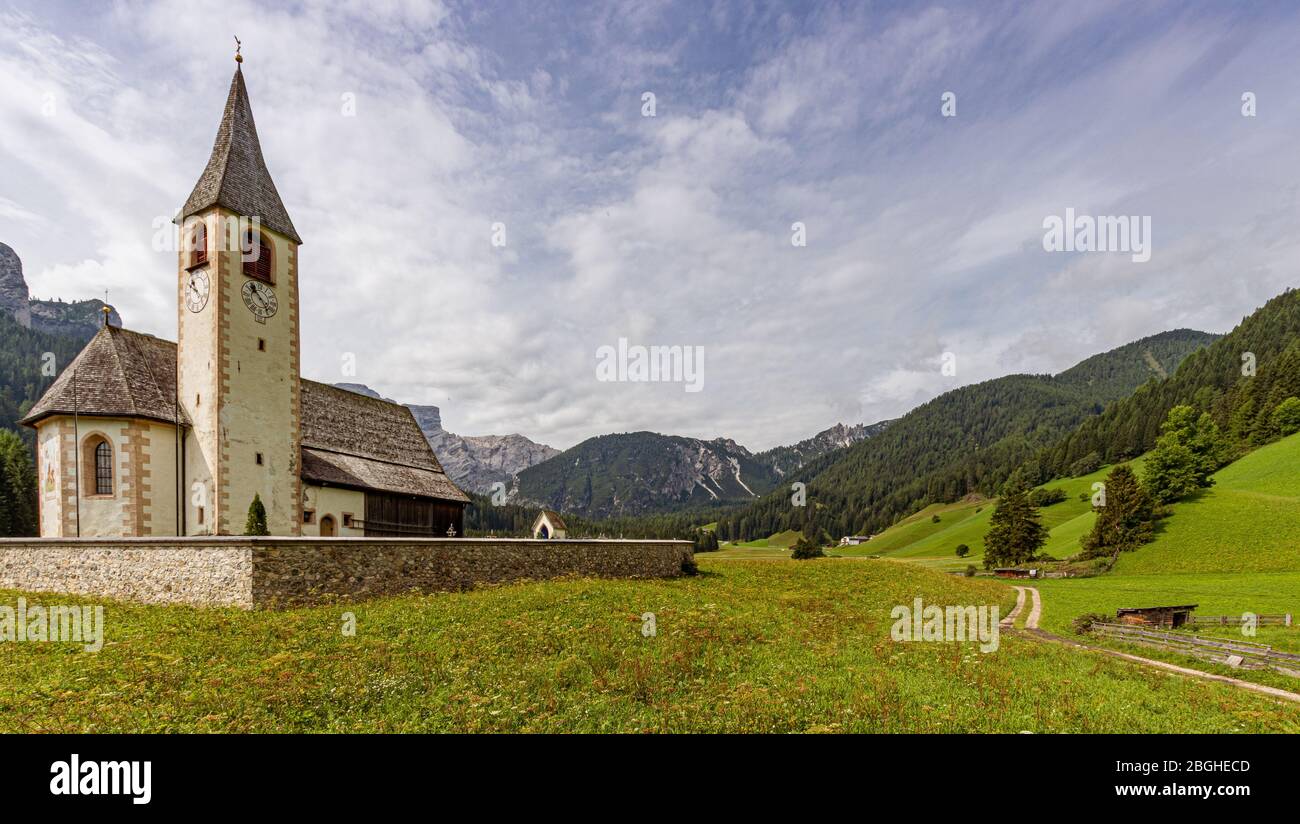 View from the meadows of the Parish Church of San Vito in the Puster ...