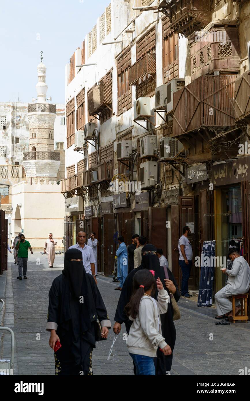 Al-Balad, the historical area of Jeddah, Saudi Arabia. Streetscene ...