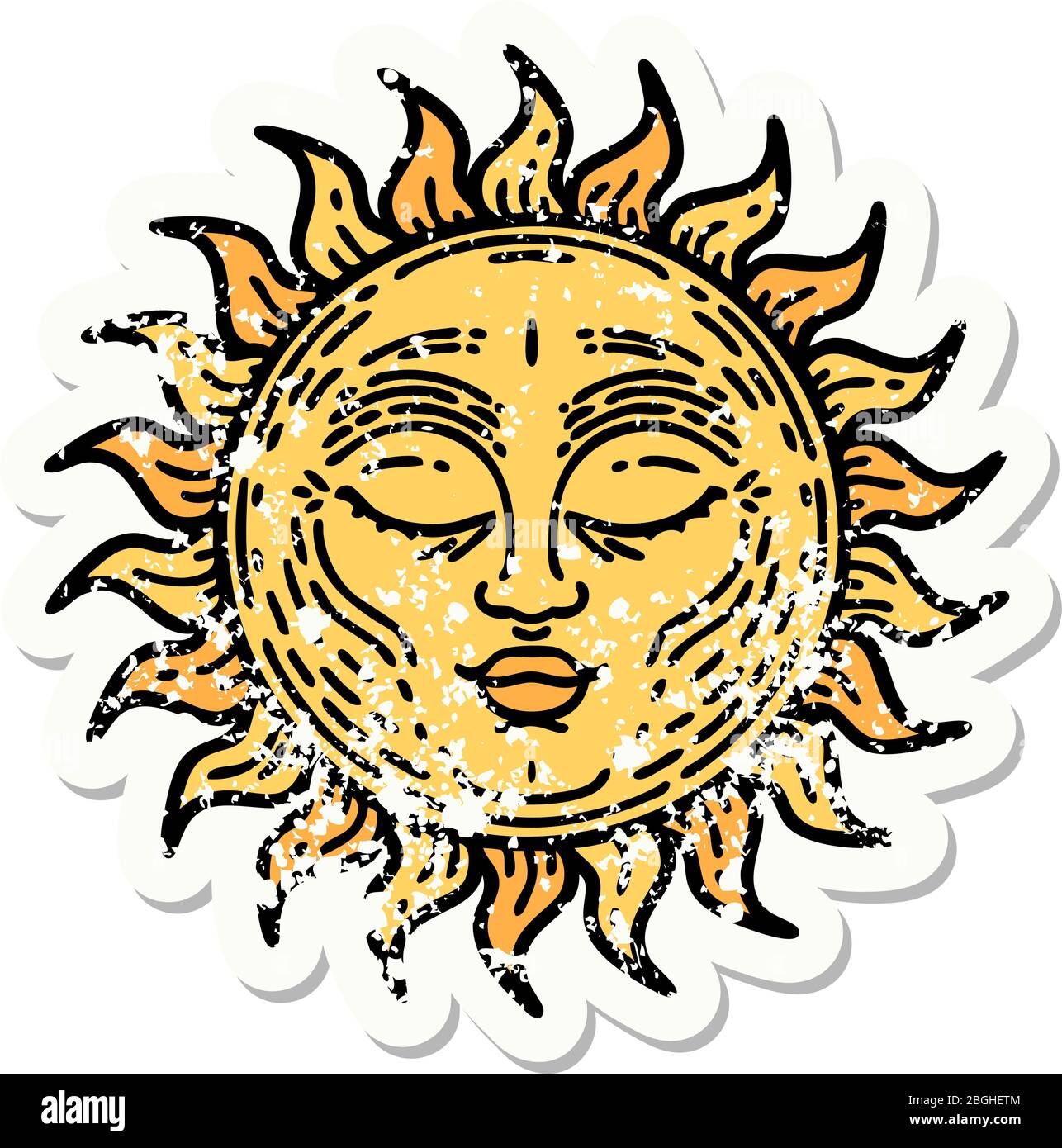 distressed sticker tattoo in traditional style of a sun Stock Vector ...