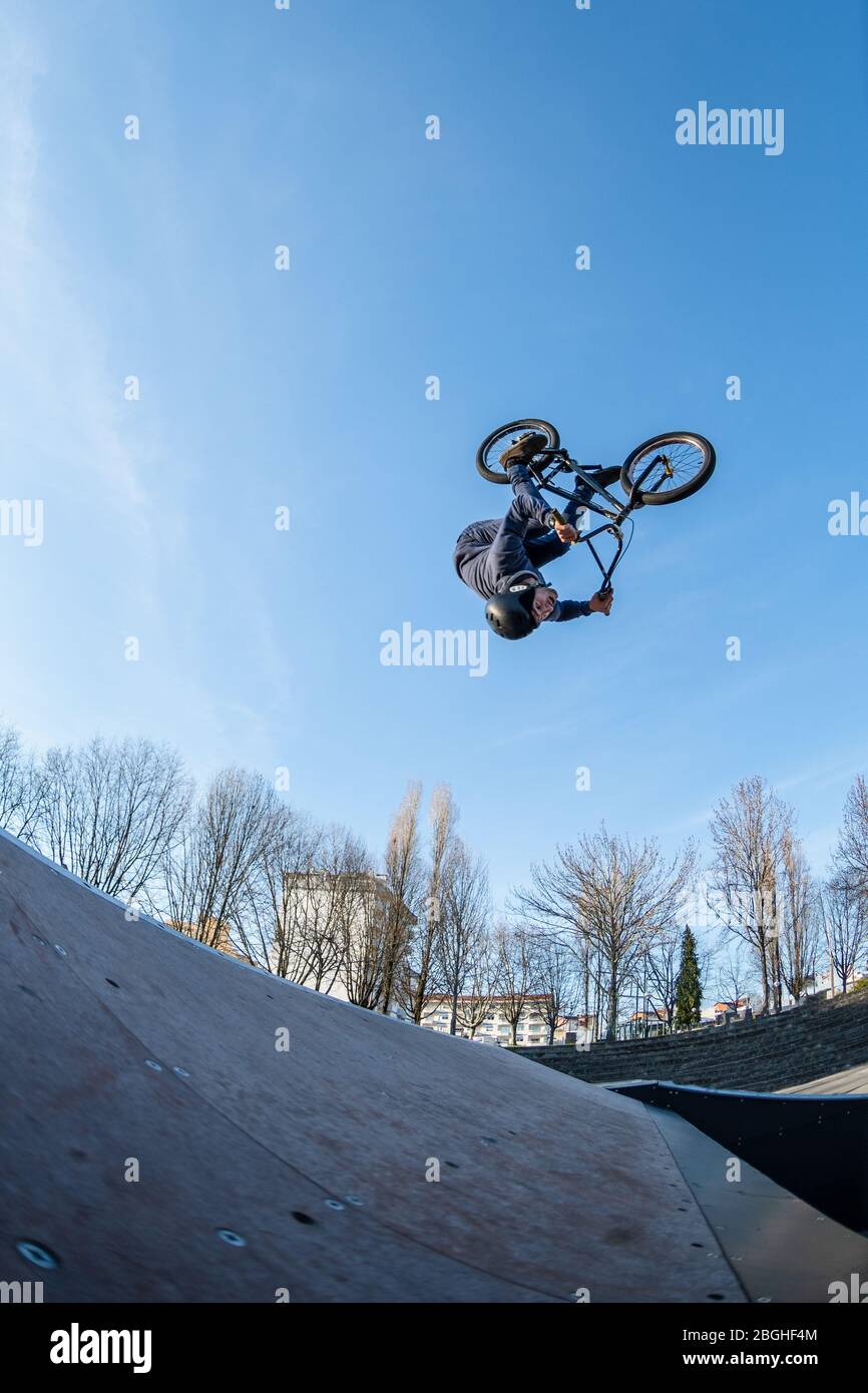 Bmx Back Flip on a skatepark Stock Photo - Alamy