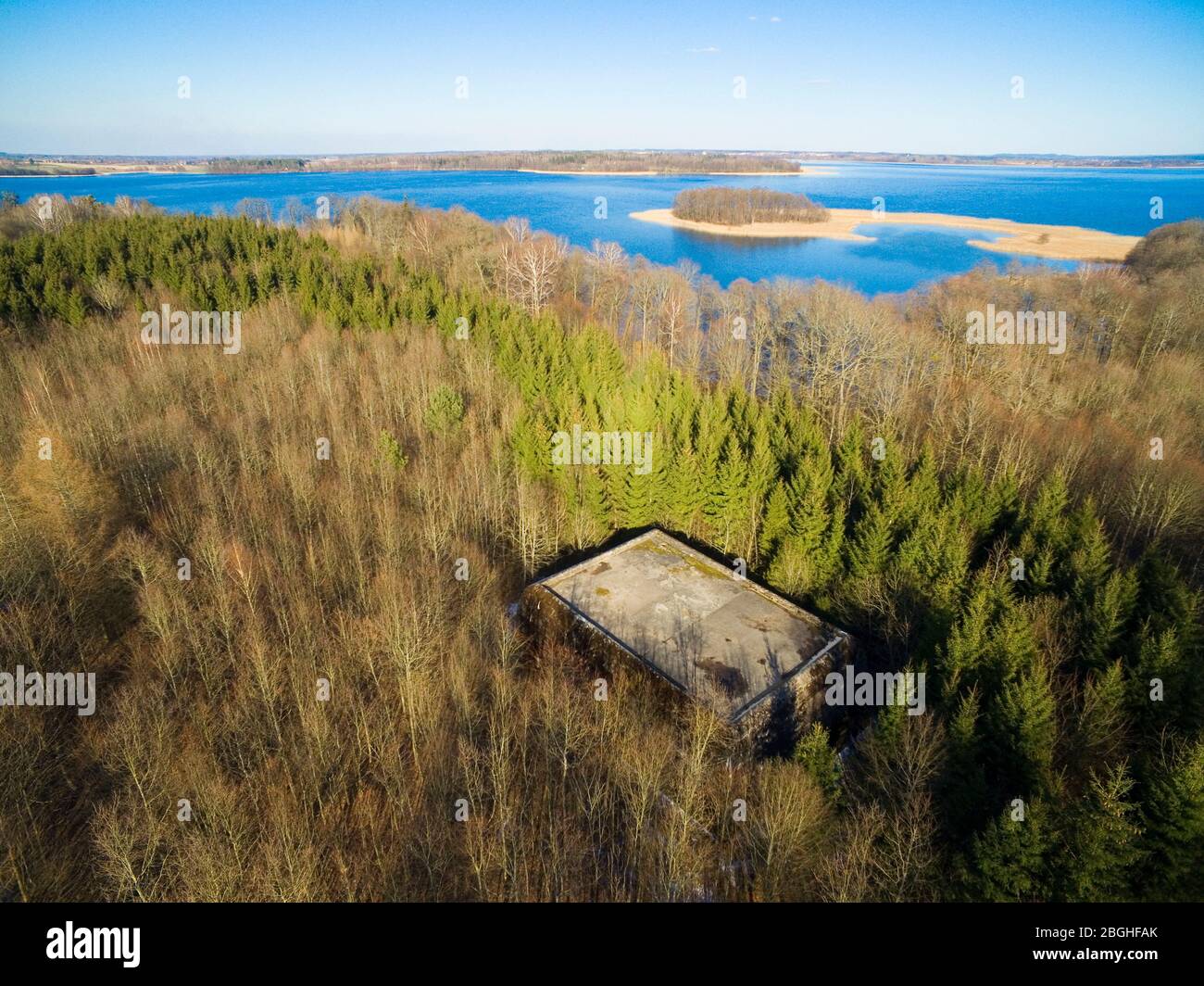 Aerial view of reinforced concrete bunkers belonged to Headquarters of ...