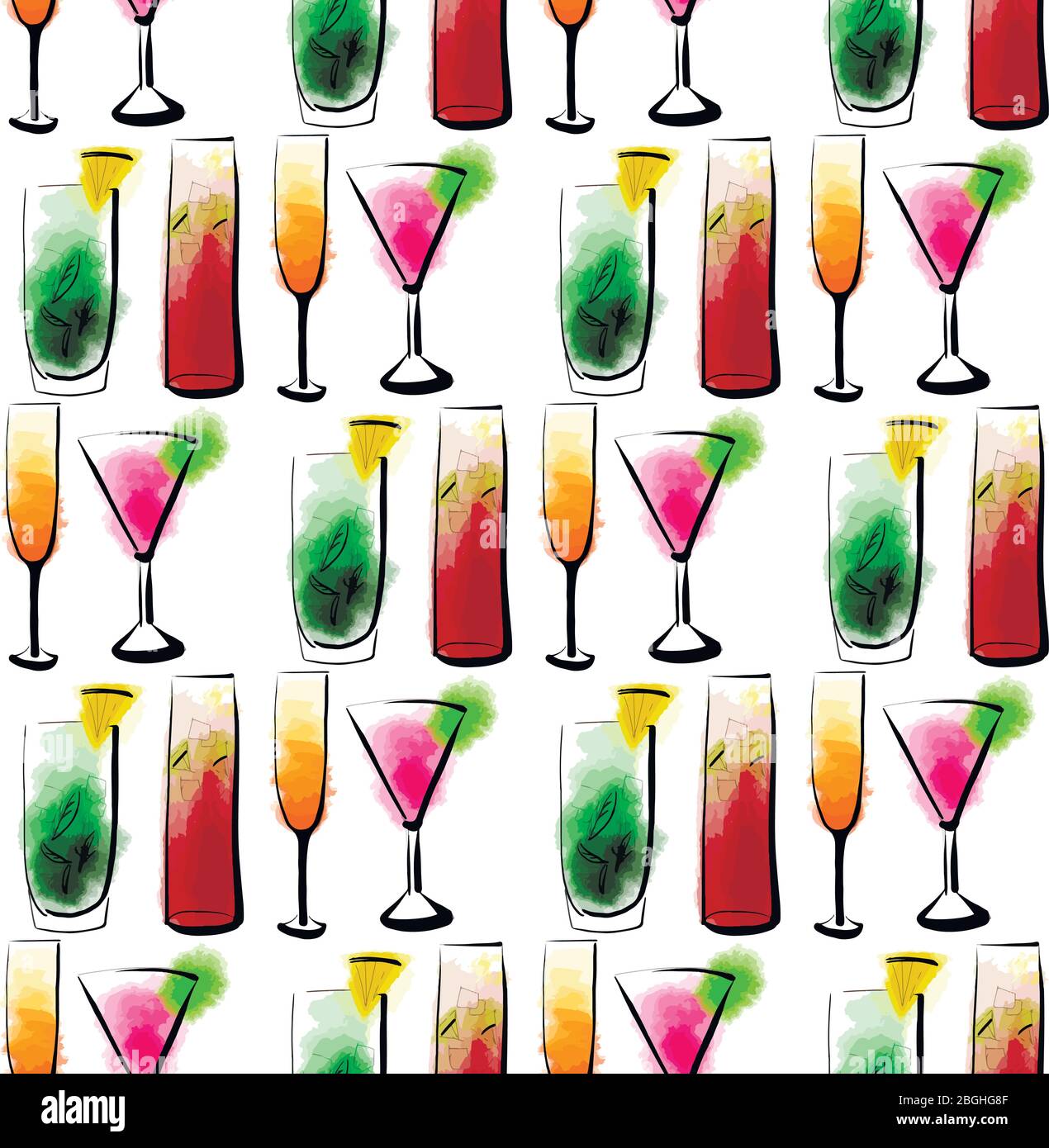 Vector seamless pattern abstract cocktail illustration pink color on ...