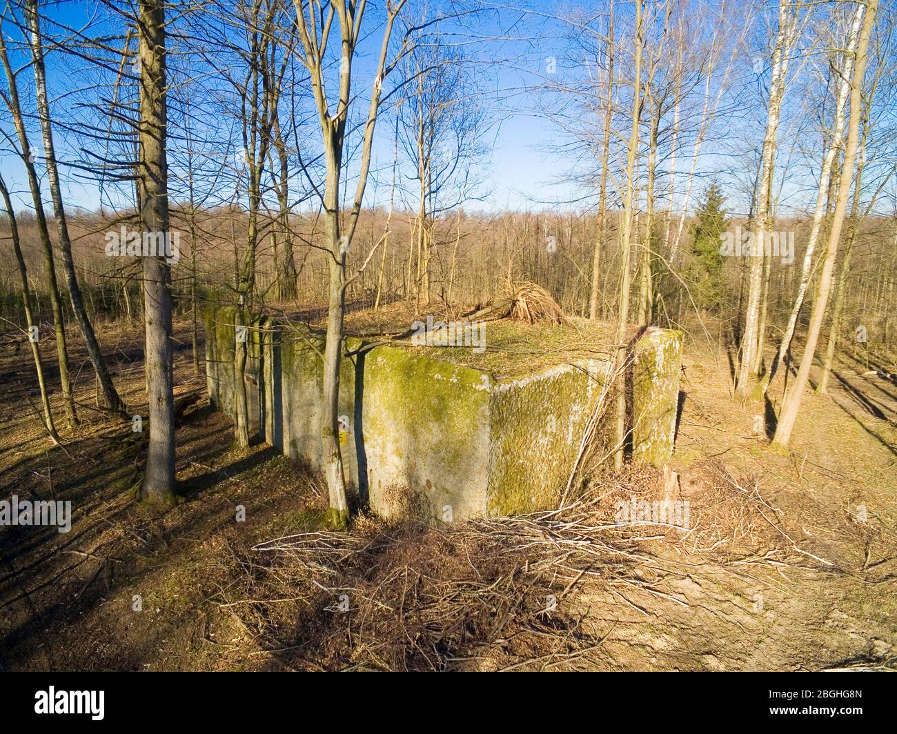 Aerial view of reinforced concrete bunkers belonged to Headquarters of ...