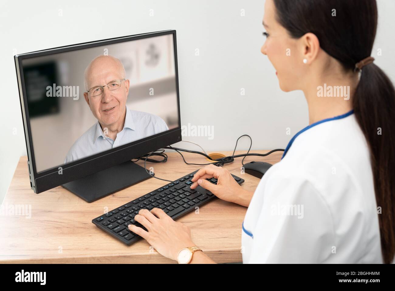 Doctor and senior man patient medical consultation, telehealth ...