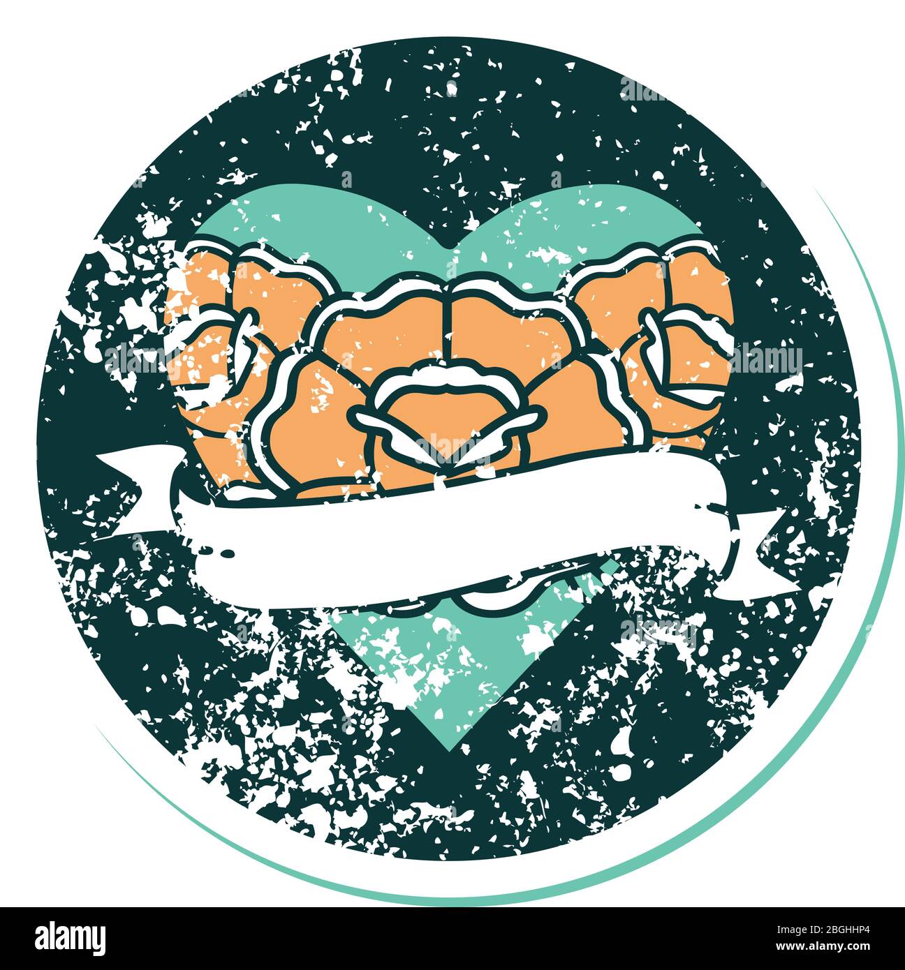 iconic distressed sticker tattoo style image of a heart and banner with ...